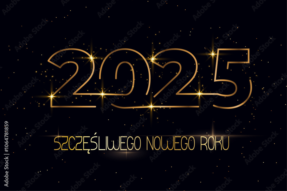 karta lub baner z życzeniami szczęśliwego nowego roku 2025 w złocie z ...