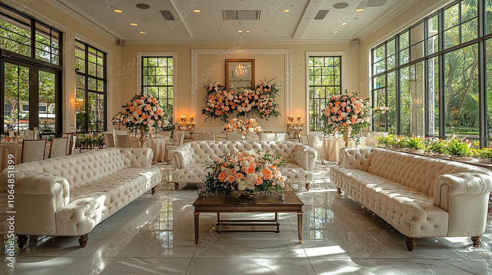 Majestic renaissance ballroom: 18th-century opulence with stained glass ...