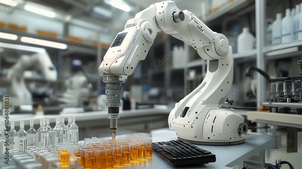 Robotic arm in a laboratory, processing samples with precision and ...