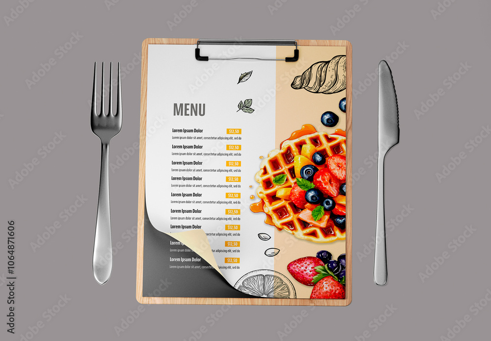 Restaurant Menu with Paper Fold Mockup Stock Template | Adobe Stock