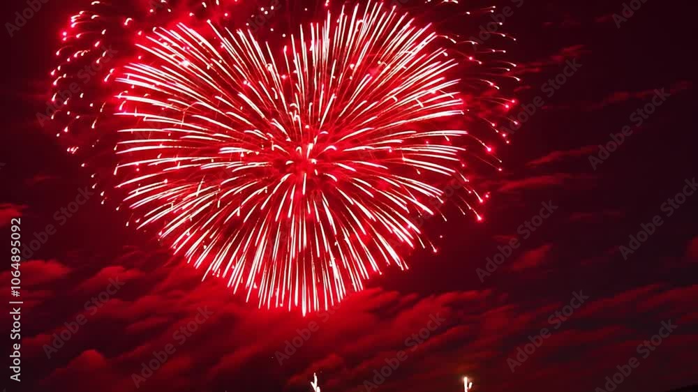 Heart shaped fireworks light up the night sky with a burst of colors ...