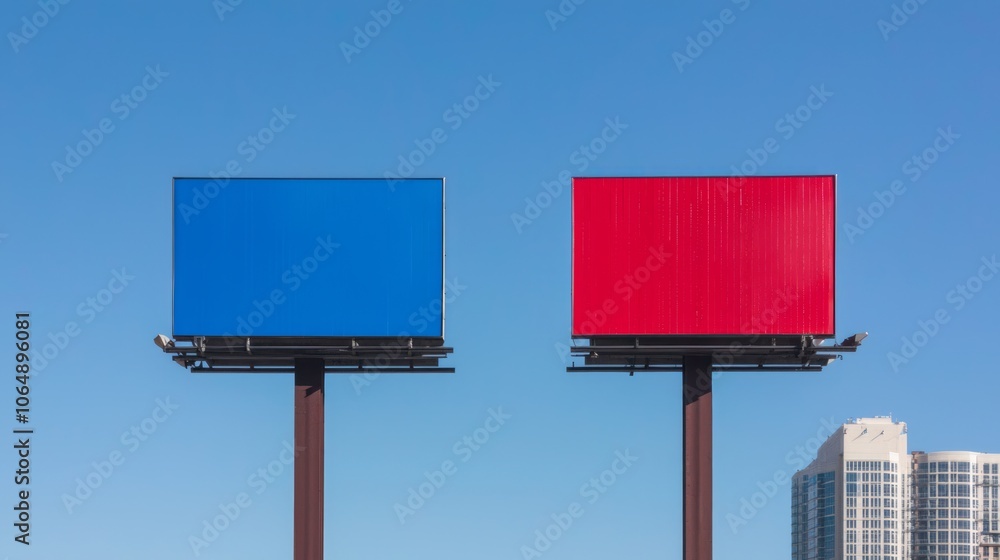 Political Messaging Battle: Dueling Blue vs. Red Billboards in Urban ...