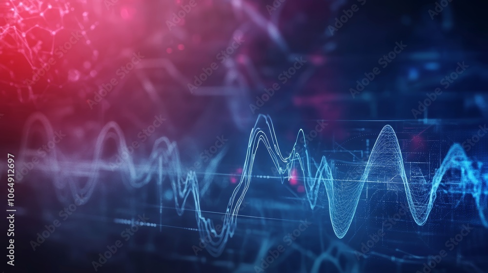 Dynamic interplay of red and blue, a vibrant waveform visualization ...