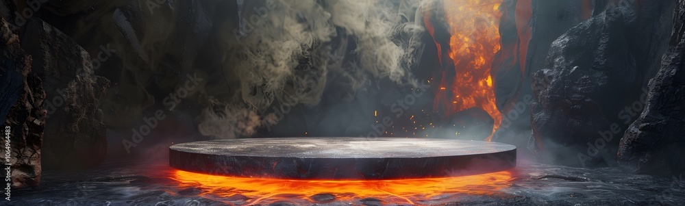 Fire lava podium rock volcano background product magma display 3d scene ...
