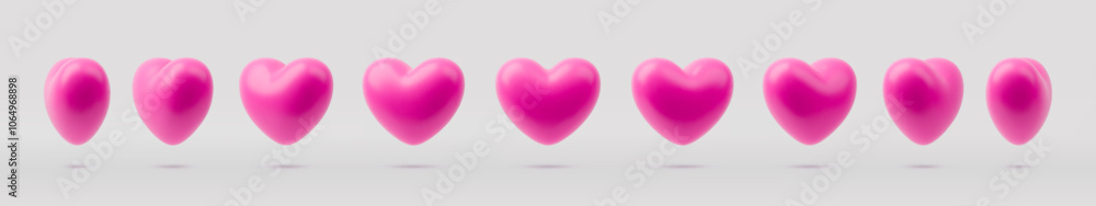 3D heart rotation. Animated pink heart set. Love symbol turn around for ...
