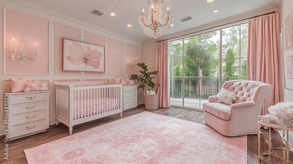 Captivating Pastel Nursery with Elegant Crib Chandelier and Luxurious ...