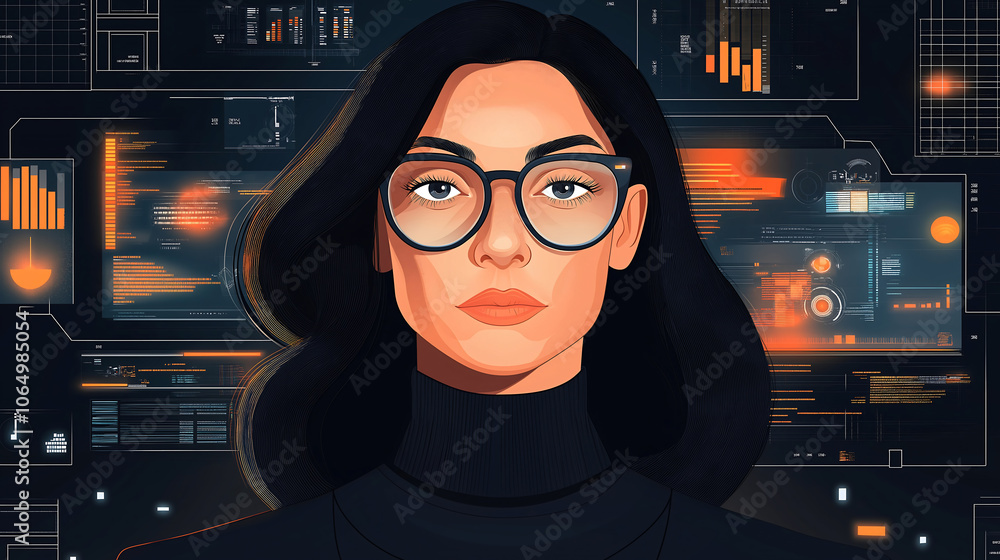 A woman with glasses conducts in-depth analysis of cyber attack ...