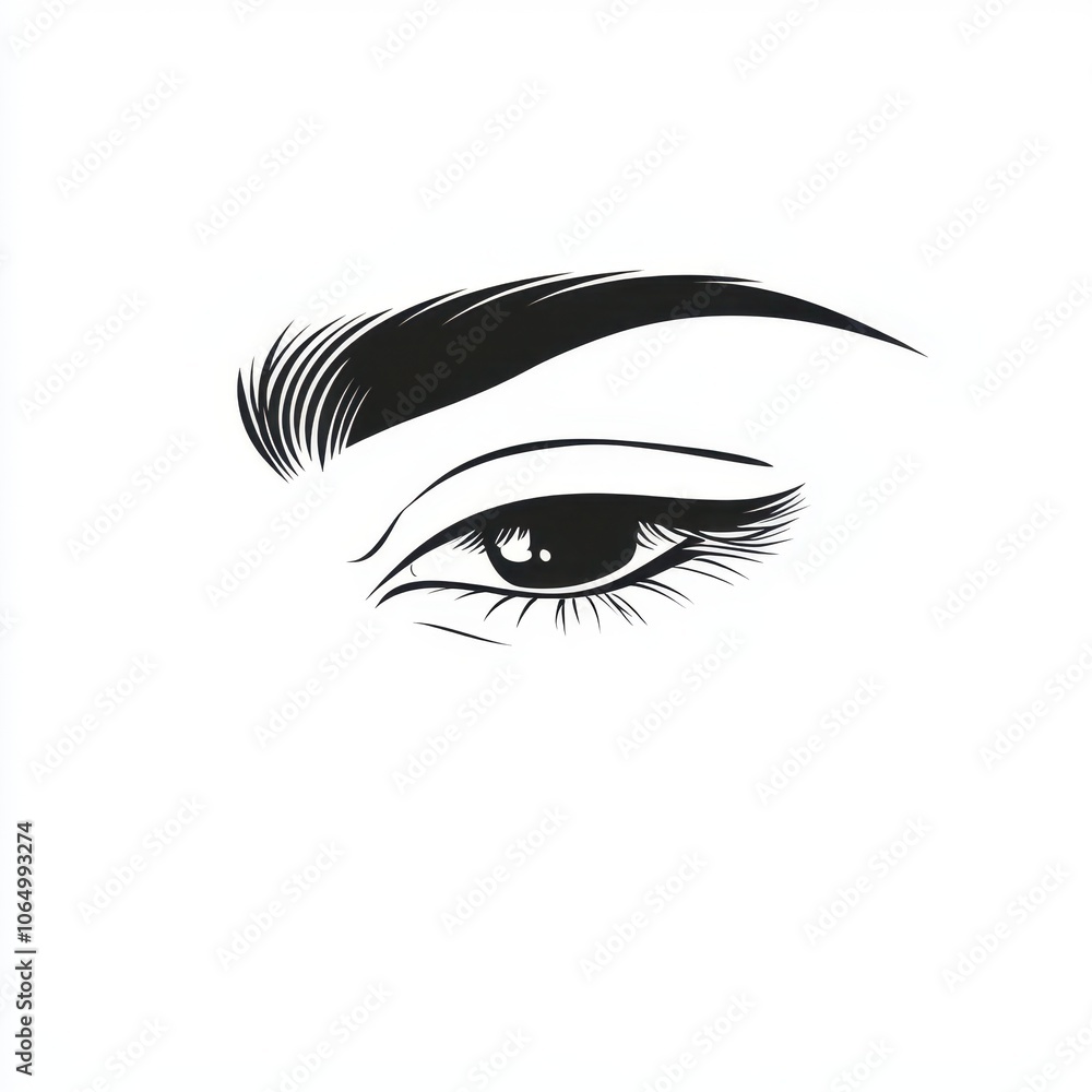 Minimalist line art of an eye with a bold eyebrow and detailed ...