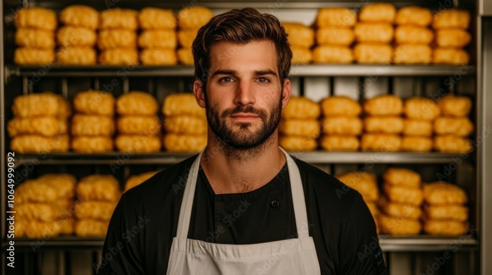 The Baker's Gaze: A portrait of a handsome, bearded baker in his apron ...