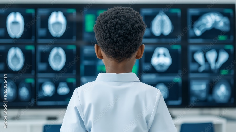 Future Doctor: Young aspiring physician intently studying medical scans ...