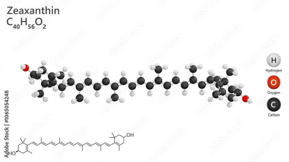 Molecule: Zeaxanthin. Carotenoid. Molecular structure. Formula ...