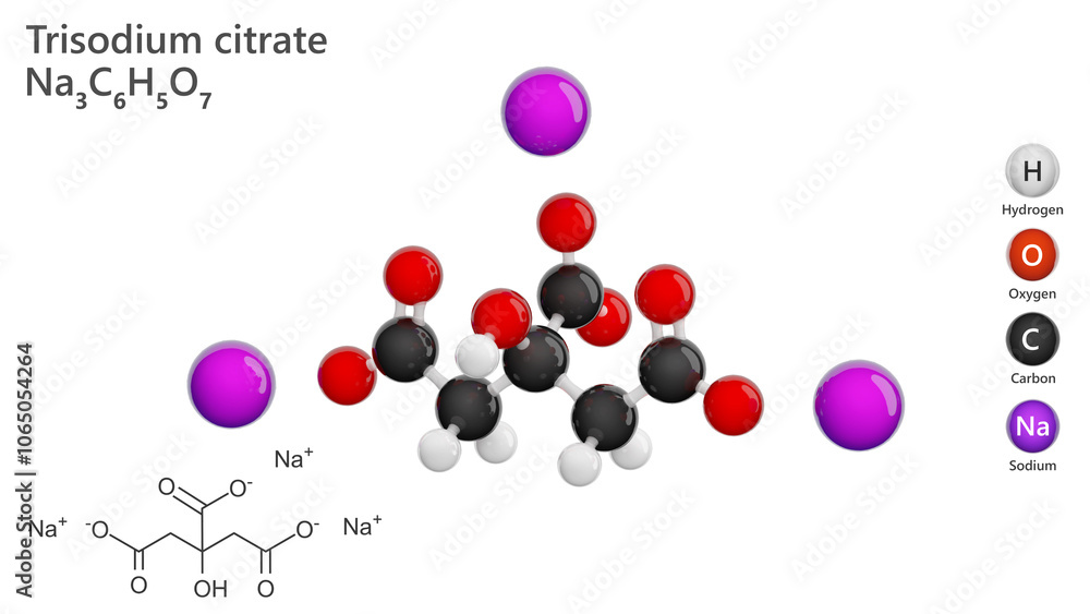 Molecule: Trisodium Citrate. Sodium salt of citric acid. Molecular ...