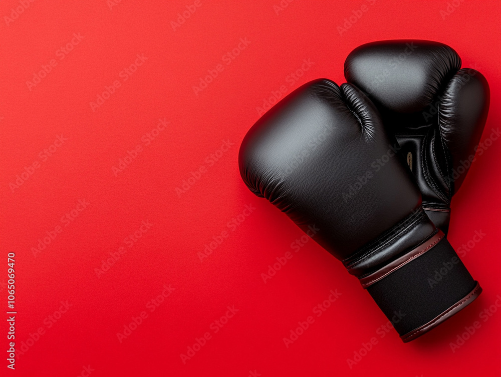 Black boxing gloves on a vibrant red background, perfect for sports ...