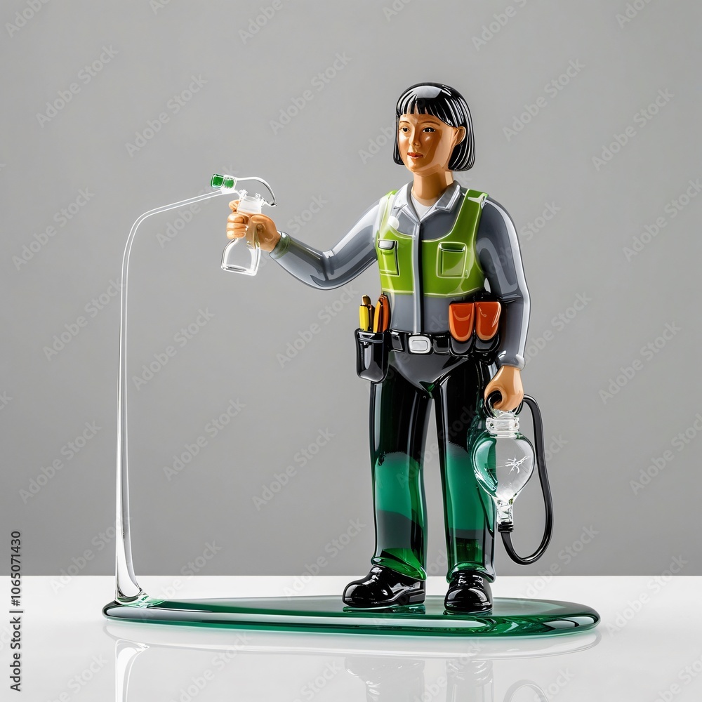 Elegant glass sculpture of a professional pest control technician in a ...
