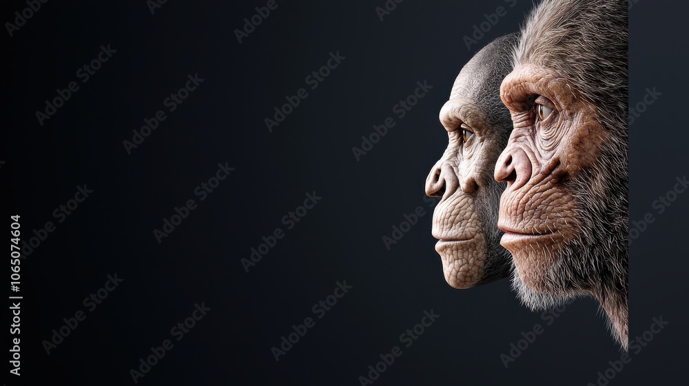 Series of faces in profile depicting evolutionary stages from monkey to ...