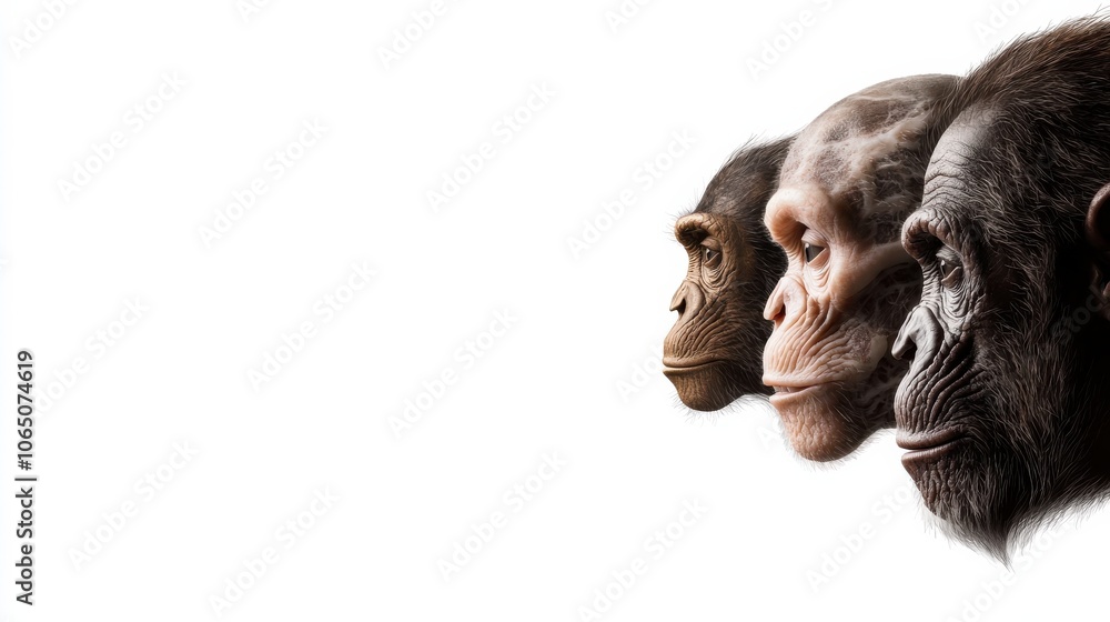 Series of faces in profile depicting evolutionary stages from monkey to ...