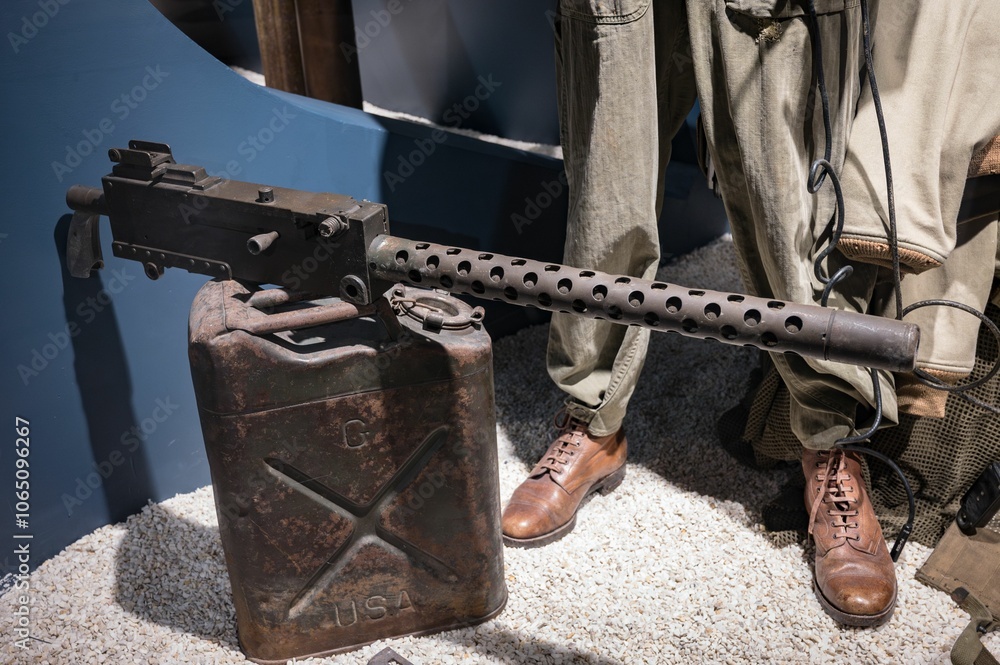 American Browning M2 M1919 machine gun from World War II on top of a gasoline jerrycan Stock ...