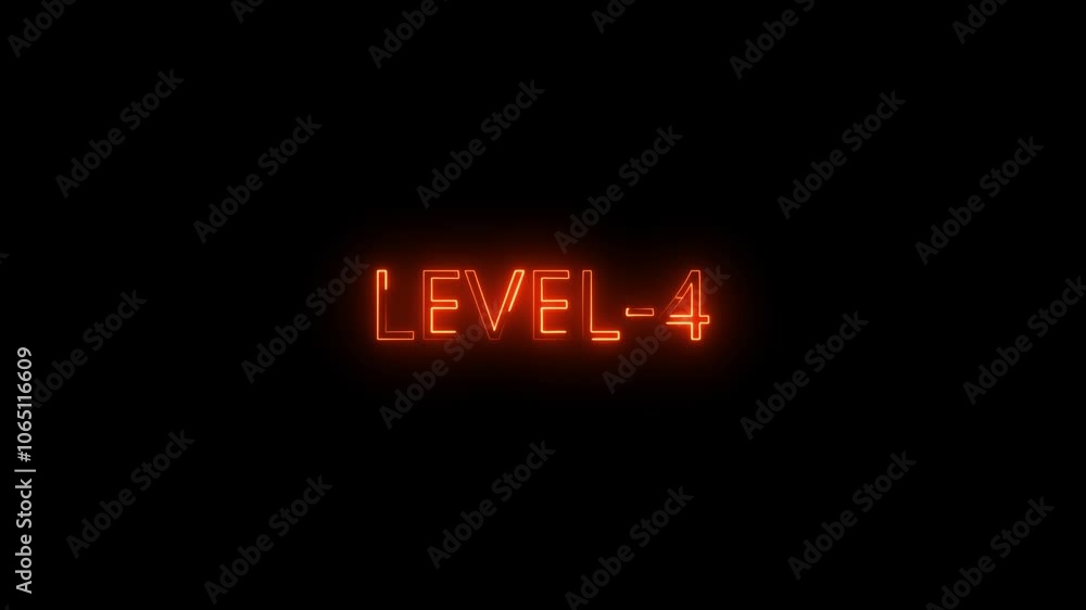 Level Four text font with neon light. Level Up neon sign. Rainbow color ...