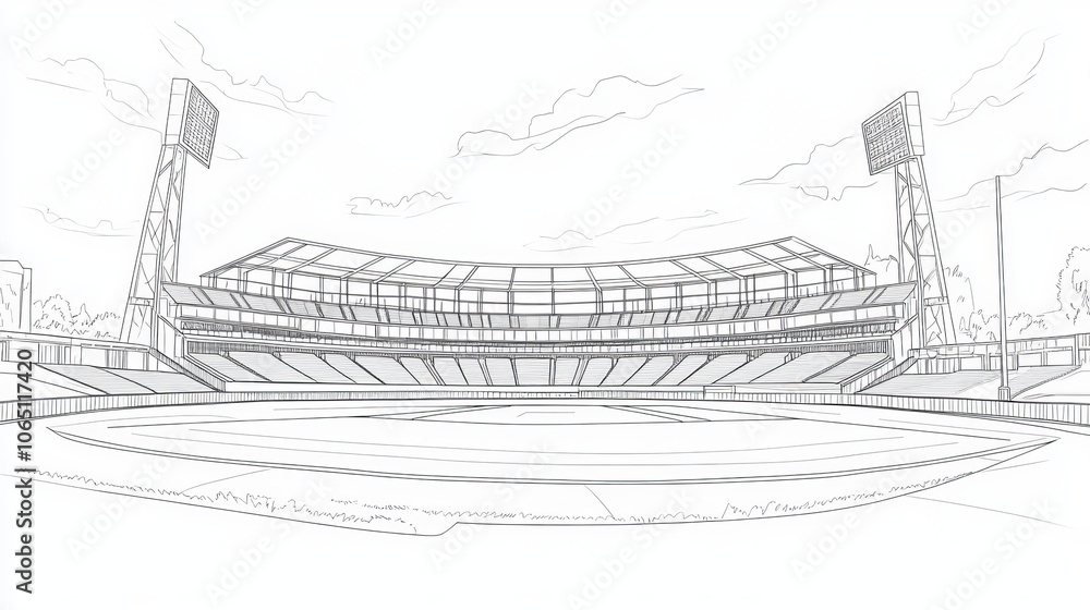 Line drawing of a cricket stadium, ideal for posters or vector art ...