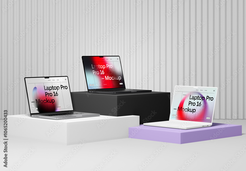 Three Laptop Pro Mockups Stock Template | Adobe Stock