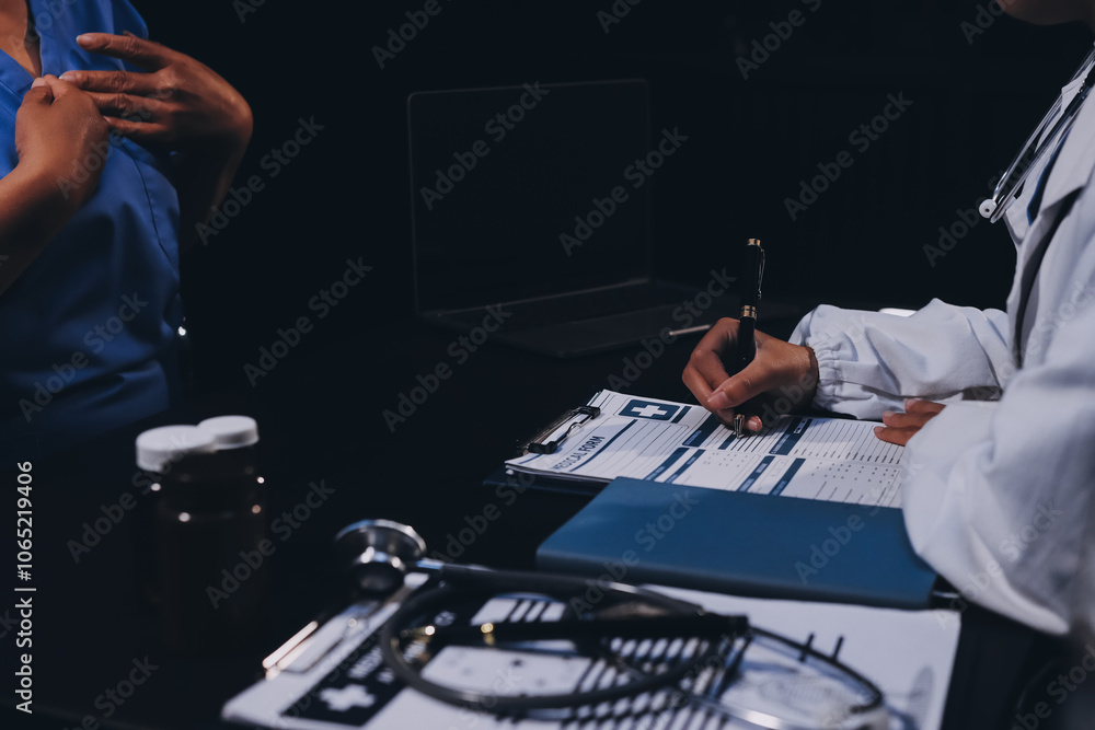 Female doctor examined patient health peace of mind. Basic procedure ...