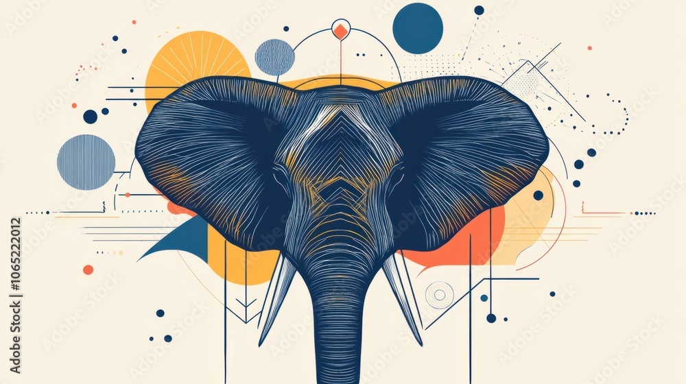 Modern elephant design with abstract line art and geometric shapes ...
