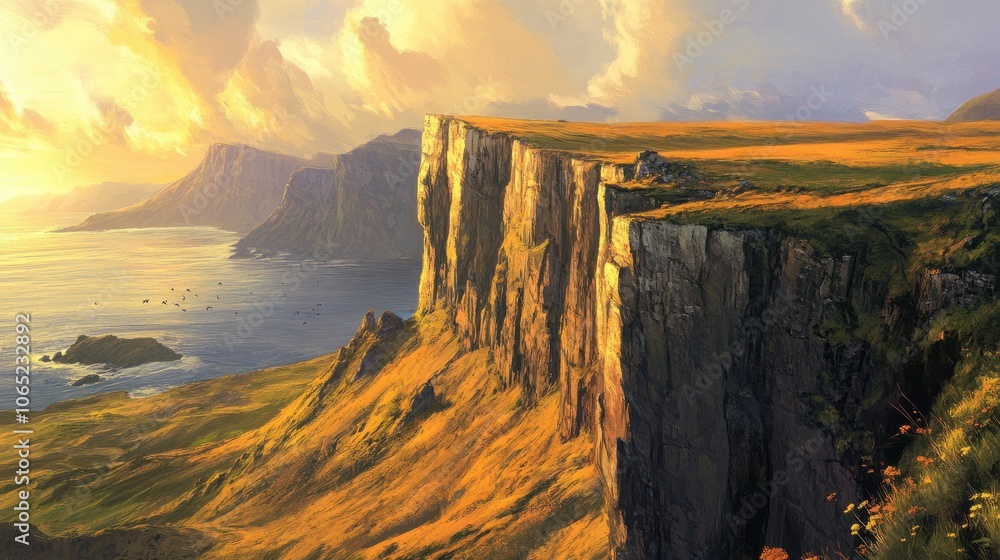 A majestic cliffside on a towering mountain, its rugged beauty ...