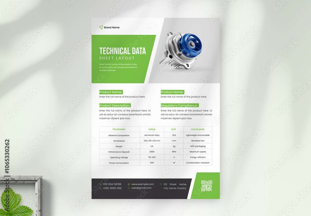 Technical Data Sheet Layout With Green Accents Stock Template | Adobe Stock