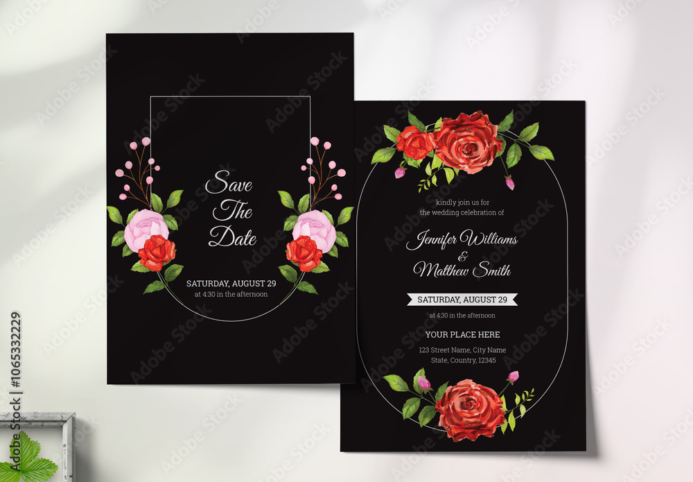 Black Wedding Invitation Card Template Stock Template | Adobe Stock