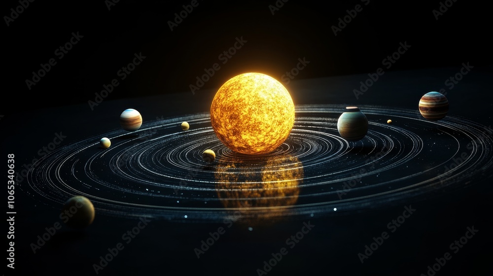 Solar system with planets orbiting a star. Planets around a sun-like ...