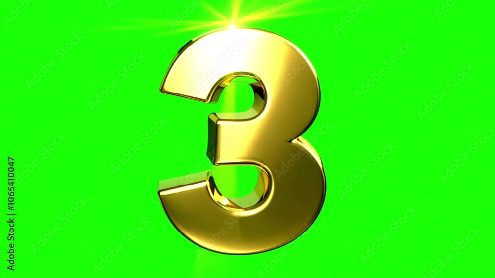 Golden Number 3 On Green Screen background. Festive shiny gold number ...