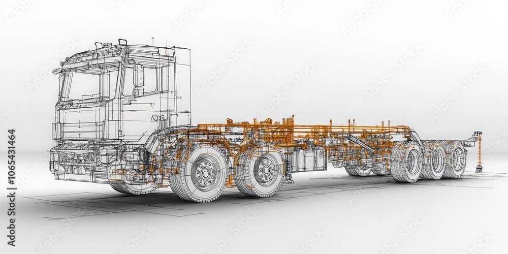 Explore the Detailed Blueprint of a Heavy-Duty Truck Design Stock ...