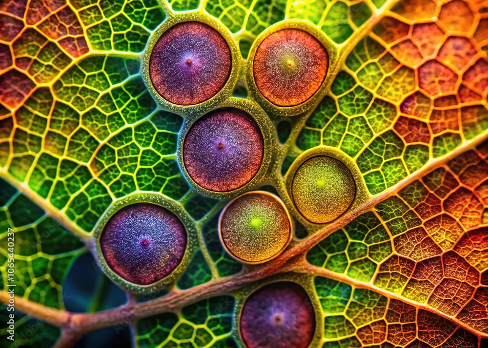 Explore plant cell structures in a grapevine stem's cross section under ...