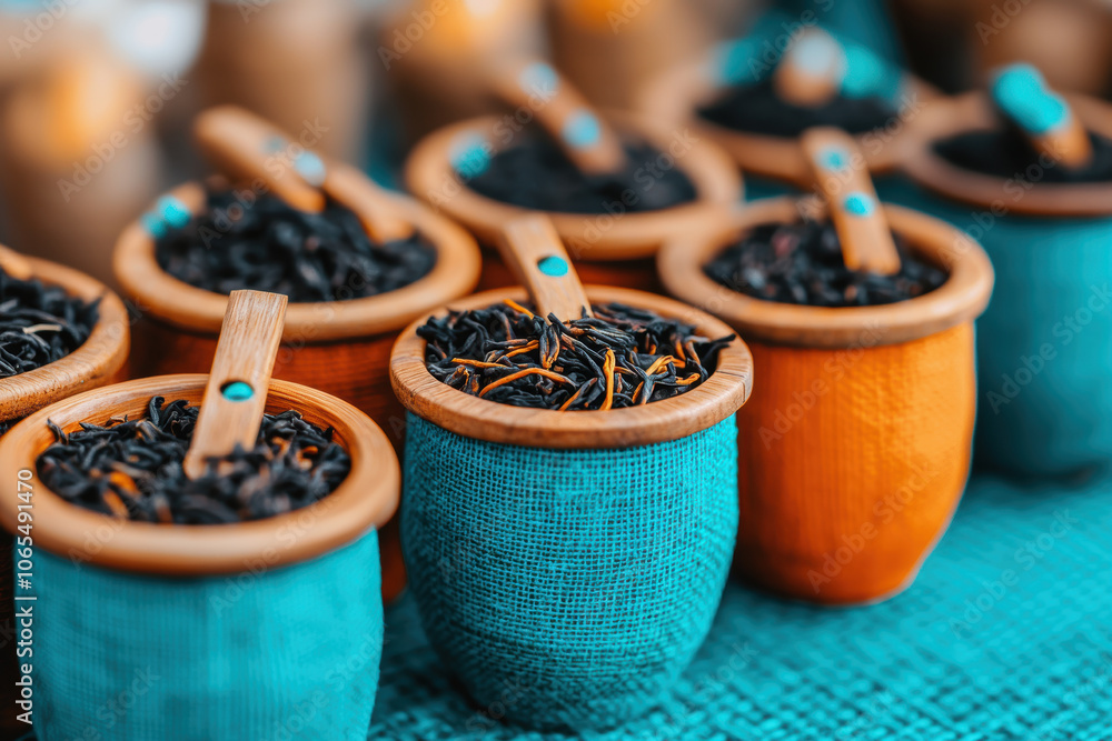 Handmade containers filled with assorted loose leaf teas, showcasing ...