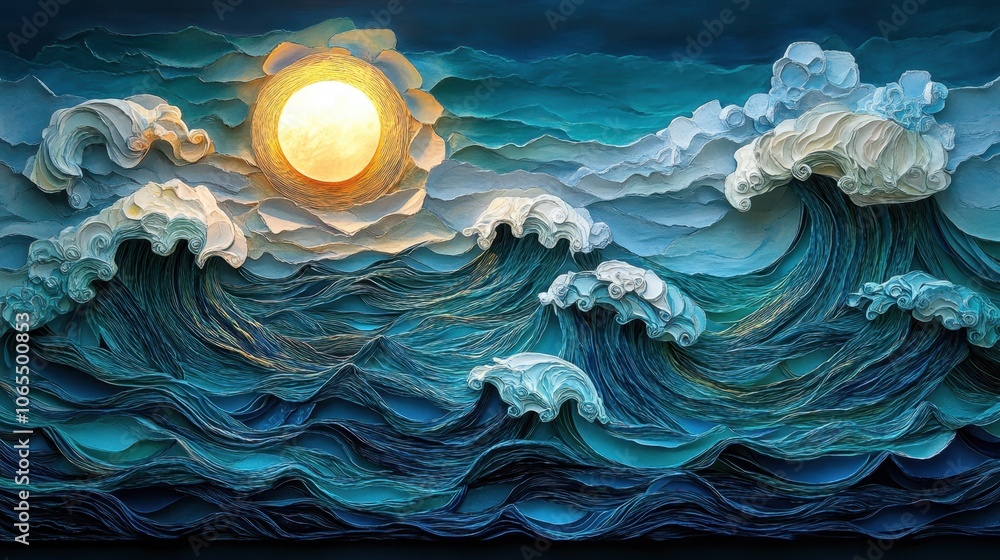 Ocean-Inspired: Teal and aqua circular waves layered in Fibonacci ...