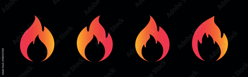Fire Icons Collection with Gradient Vector Flat Design. Fiery, Flame ...