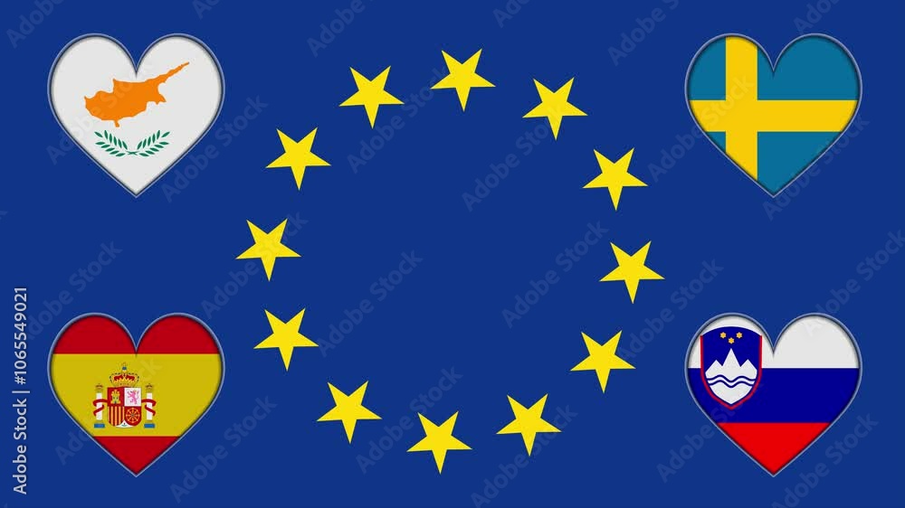 European Union flag and all its countries in the shape of a heart Stock ...