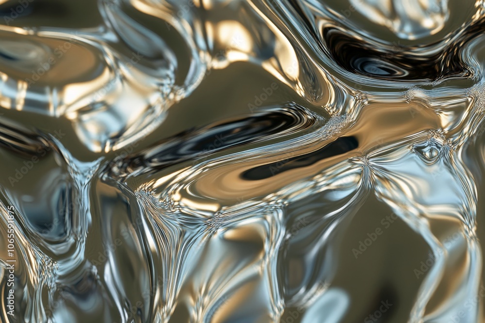 An abstract representation of flowing liquid metal, with smooth and ...