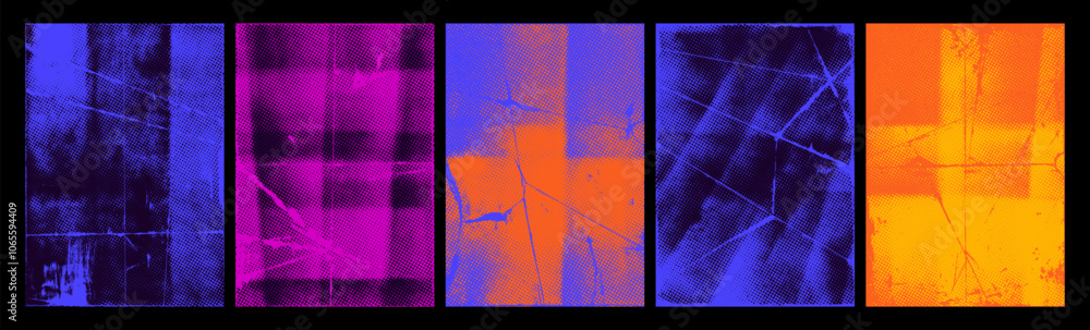 Urban street art graffiti punk posters set with grunge and halftone ...