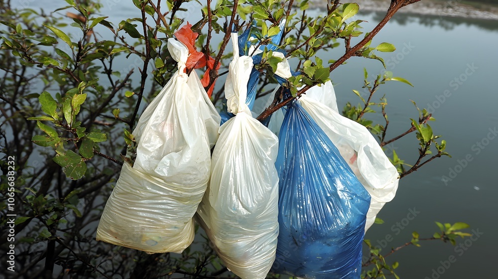 Plastic Bag Drift : plastic pollution. A group of plastic bags caught ...