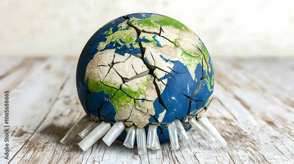 Plastic Pollution Impact : plastic pollution. A cracked Earth globe ...