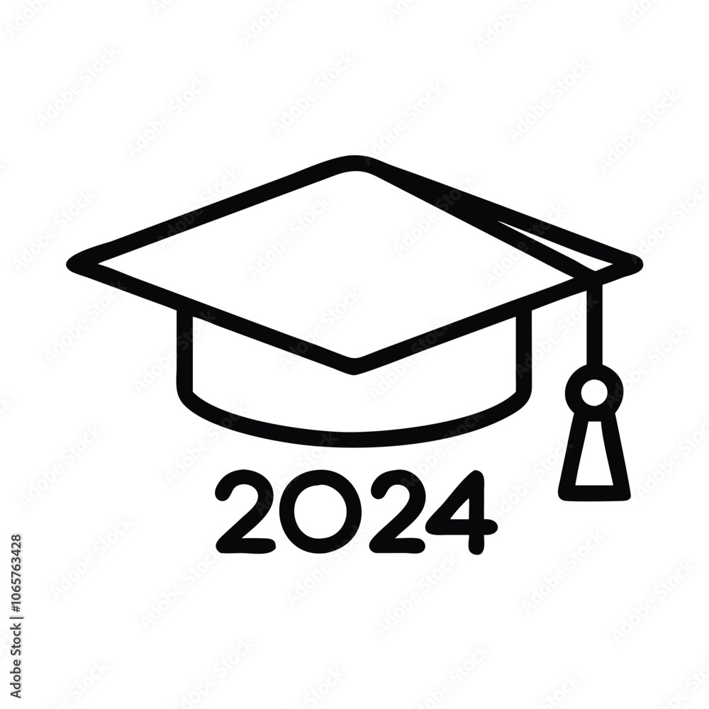 Graduation Cap Icon with "2024" Text, Simple black outline icon of a ...