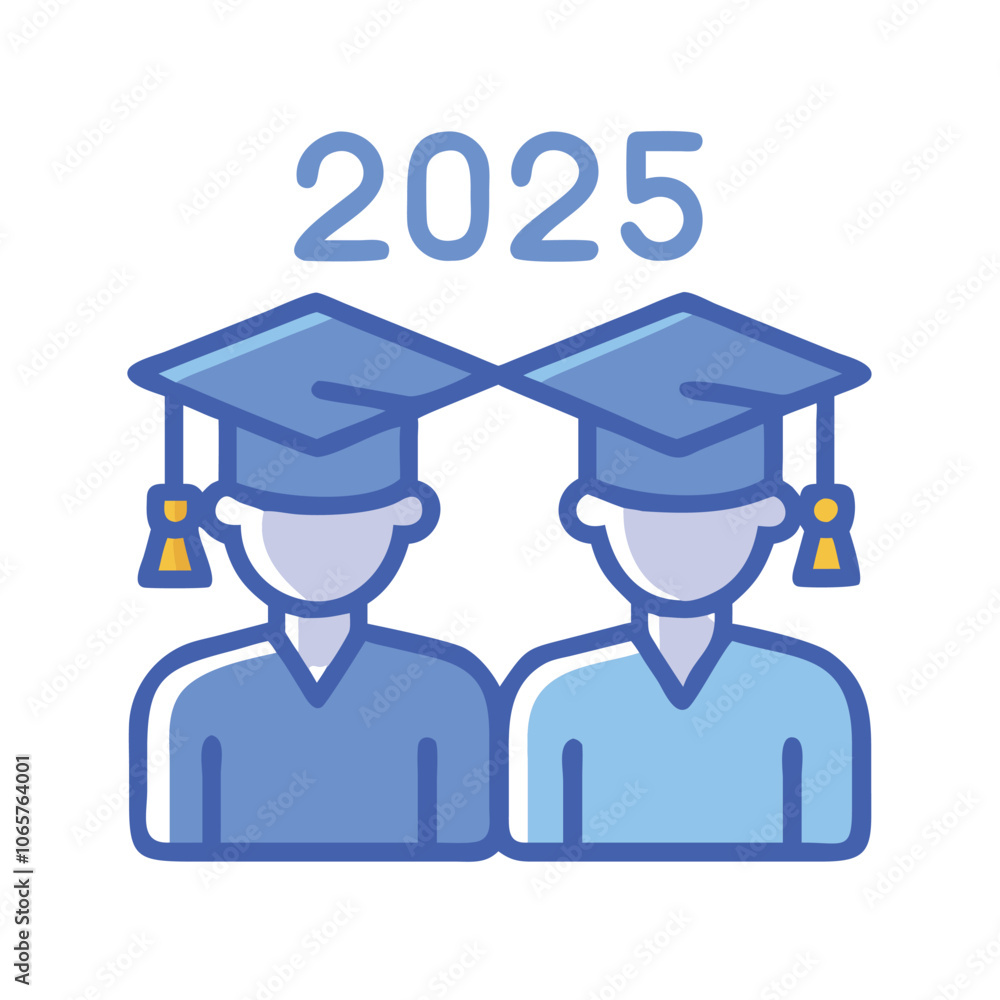 Two Graduates Icon with "2025" Text,, Illustration of two graduates ...