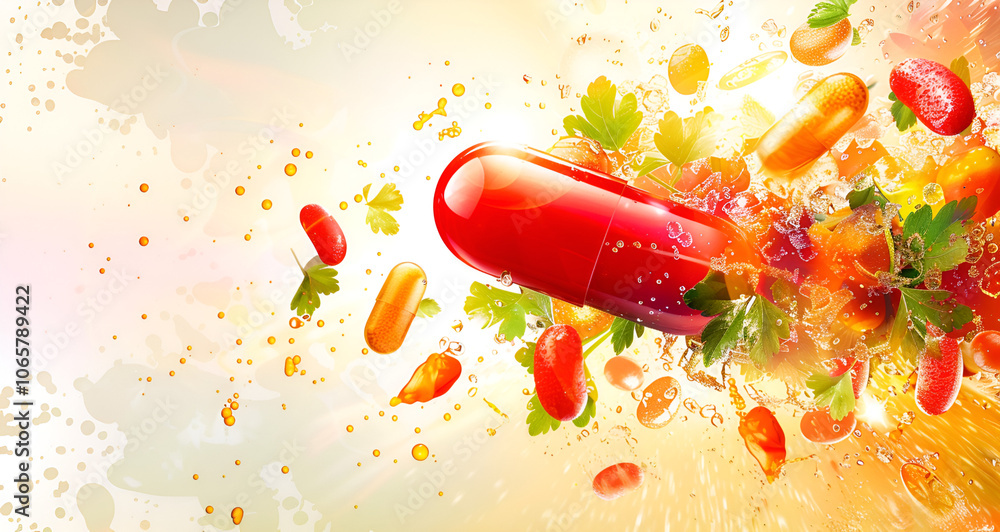 Floating supplement capsule bursting with nutrients, Multivitamine ...