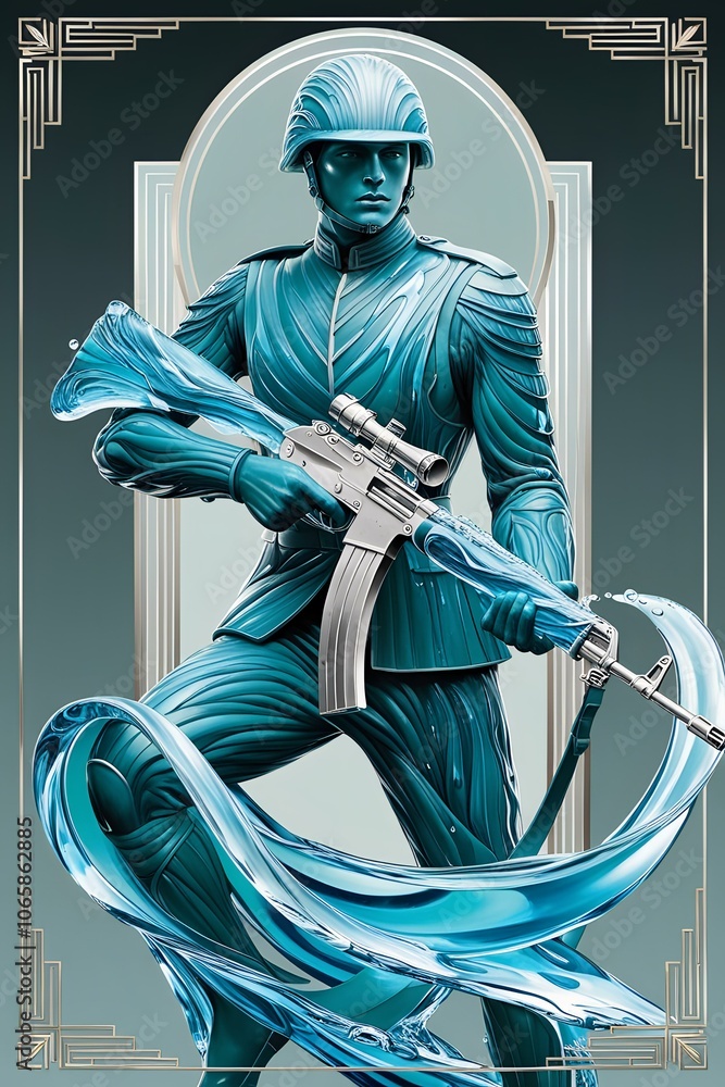 Fluid Water Sculpted Soldier – Intricate Military Art Crafted from ...