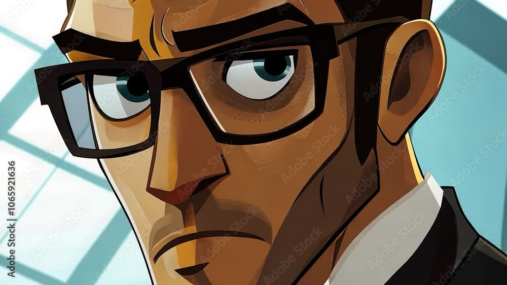 Cartoon animation of a businessman slightly moving his eyebrows and ...