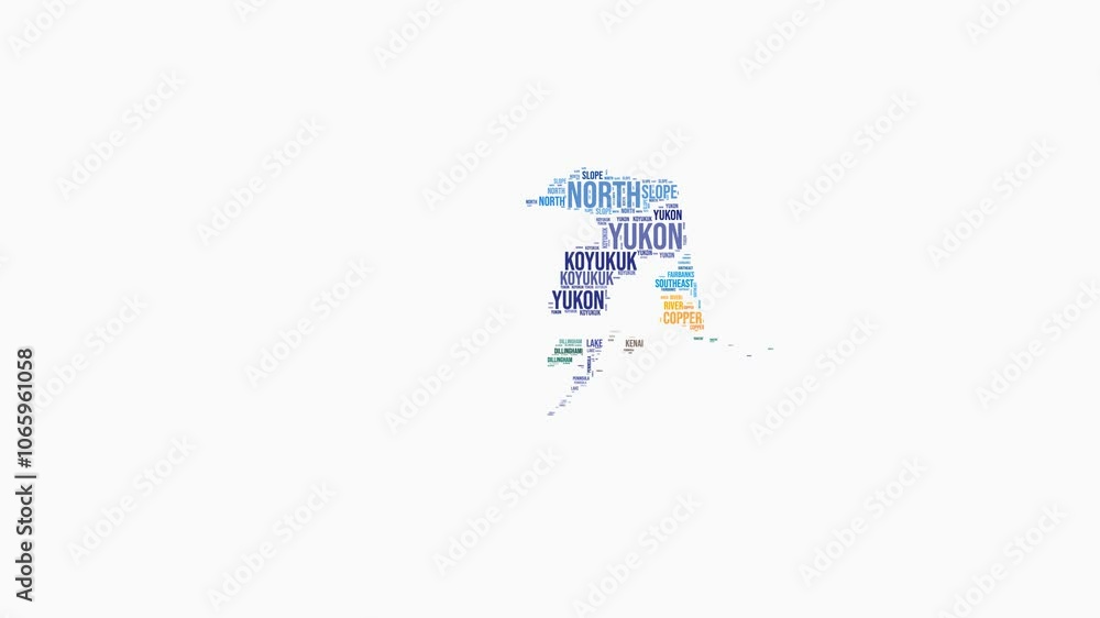 Alaska counties word cloud animation. State logo animated video. Alaska ...