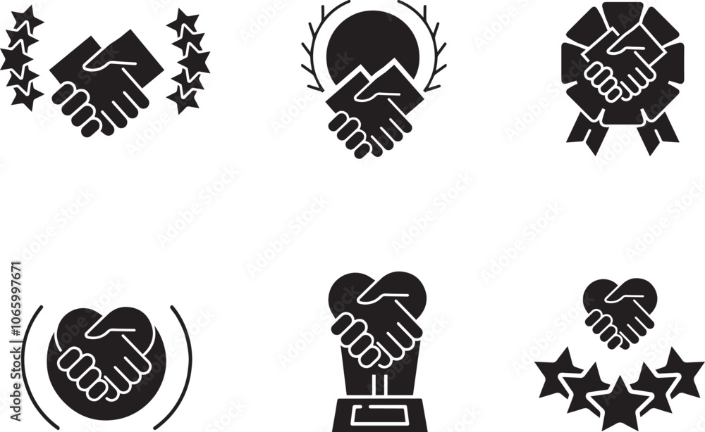 Handshake teamwork success icon set. Vector illustration of business ...