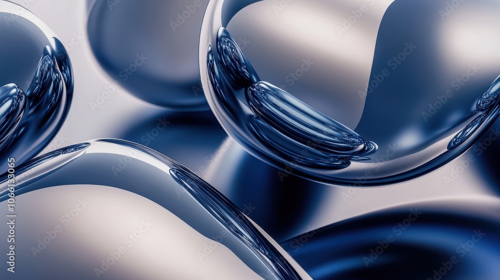 Abstract Blue and Silver Spheres, Close-up, Shiny, Reflective, 3D ...