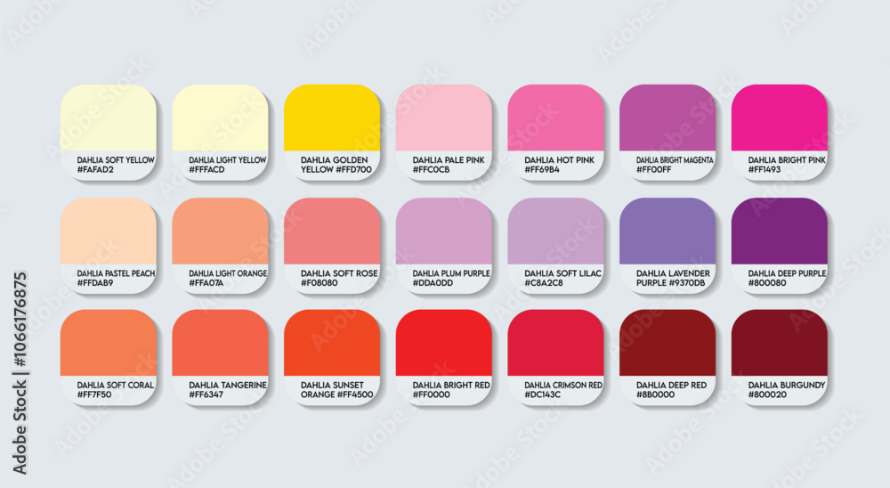 Dahlia Color Palette, Dahlia Flower Color Guide Palette with Color ...